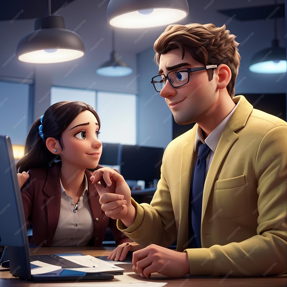 Premium AI Image | Young programmer at computer and boss chief talking ...