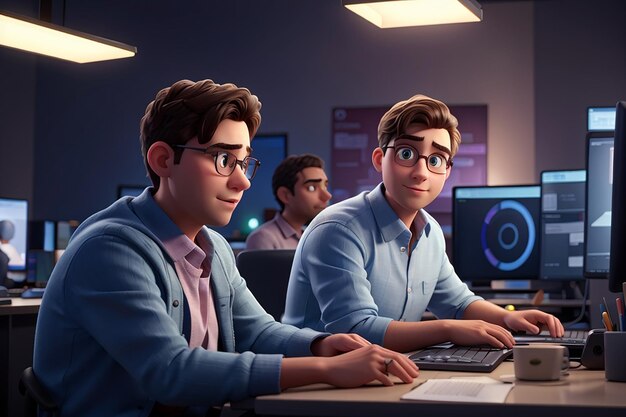 Premium Photo | Young programmer at computer and boss chief talking in ...