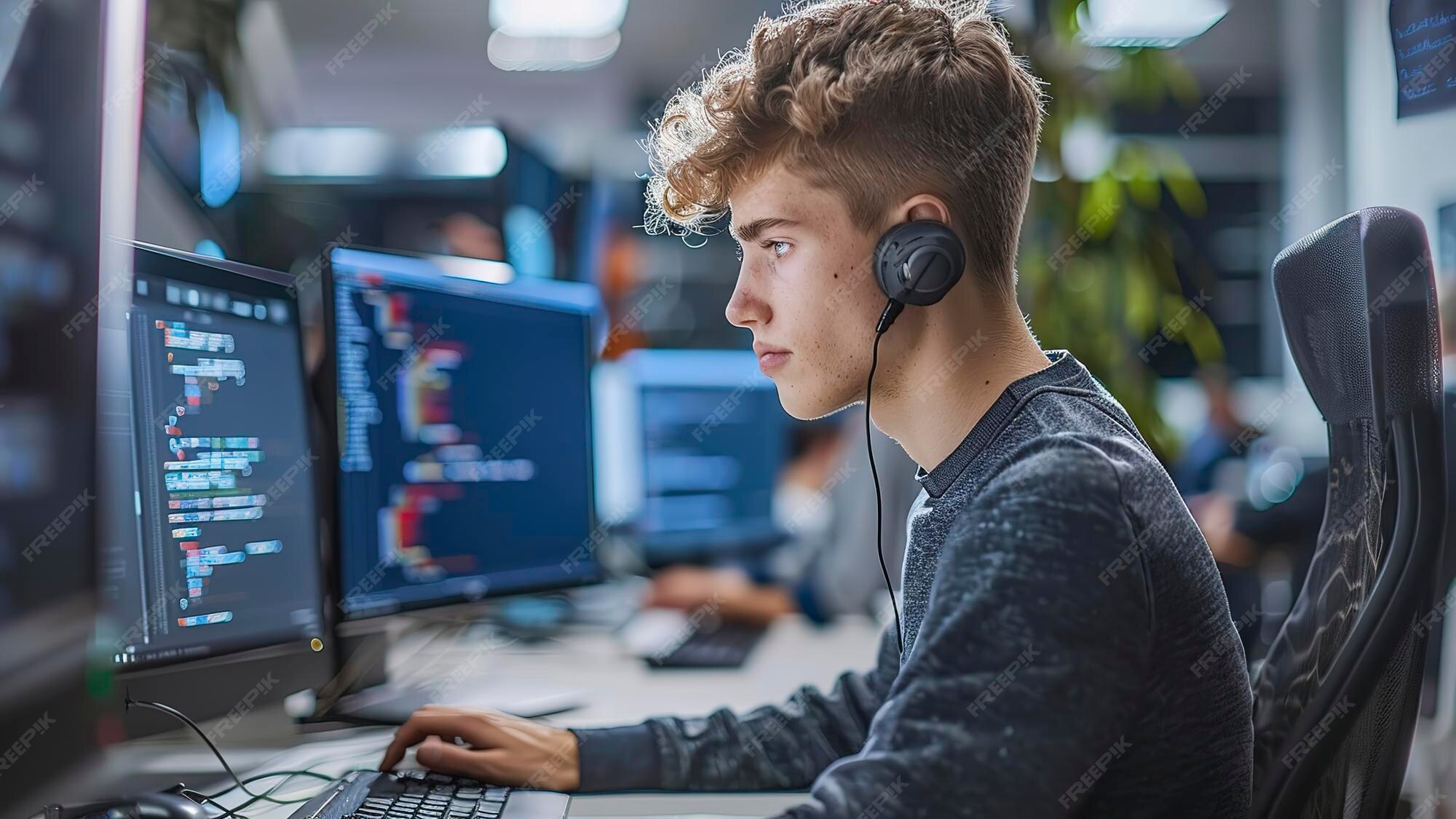 Premium Photo | Young programmer is programming at the office programmer at the work programmer ...