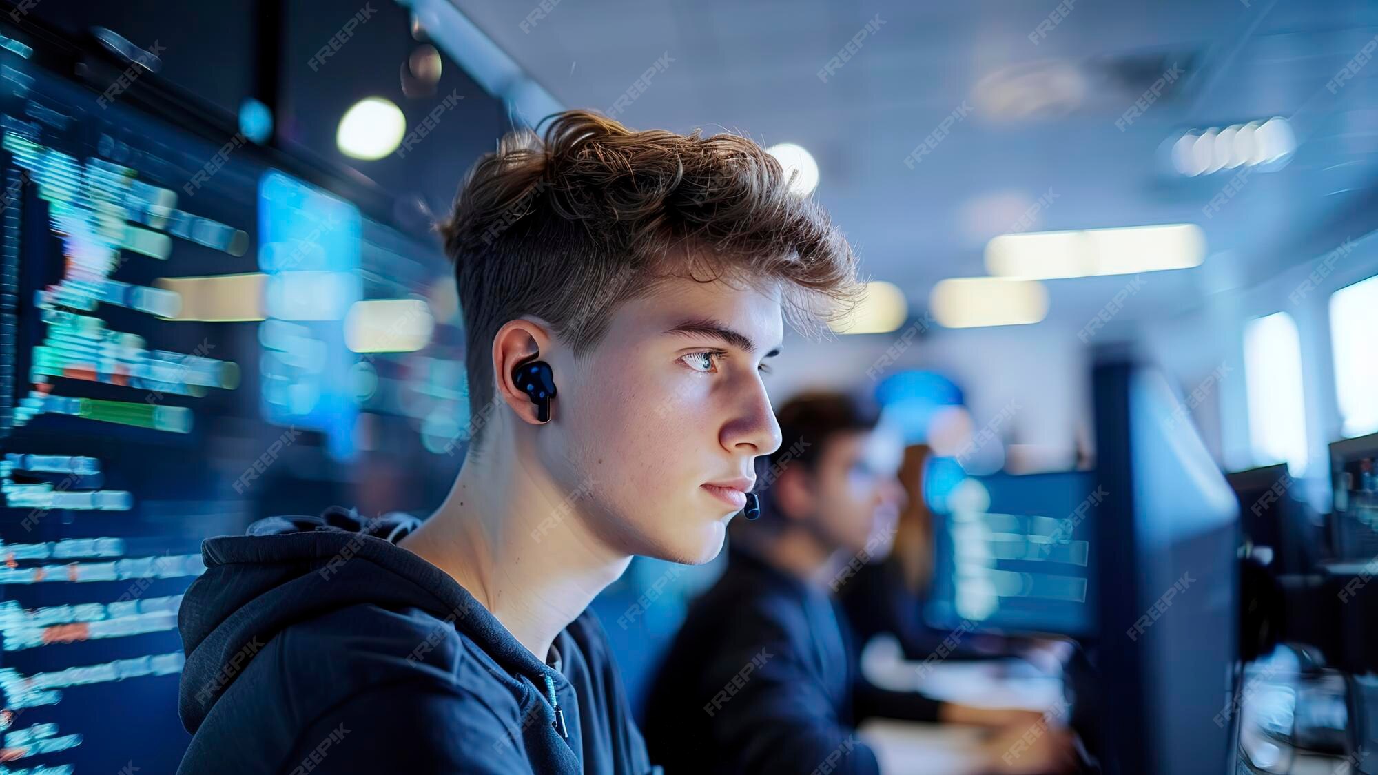 Young programmer is programming at the office programmer at the work programmer is coding ...