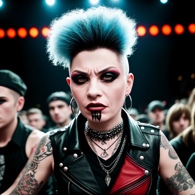 Premium Photo A Young Punk Girl With A Rock Concert Generative Ai