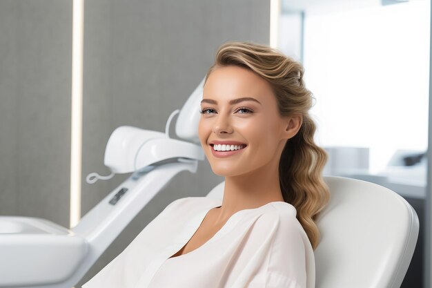Premium Photo Young Smiling Woman Sitting On Chair At Dentist Office