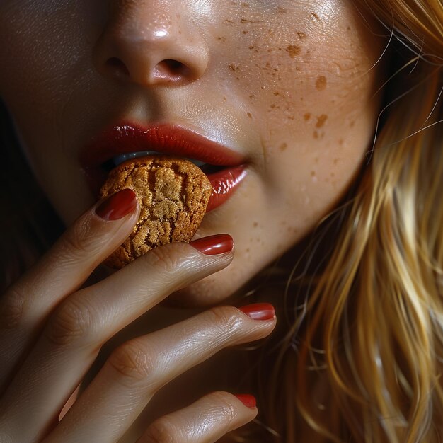 Young Woman Eating Cookie Isolated Premium Ai Generated Image