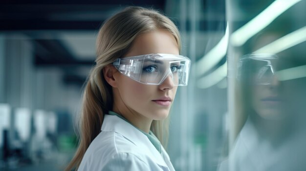 Premium AI Image | Young woman researcher working in laboratory of ... Premium AI Image | Young woman researcher working in laboratory of ...