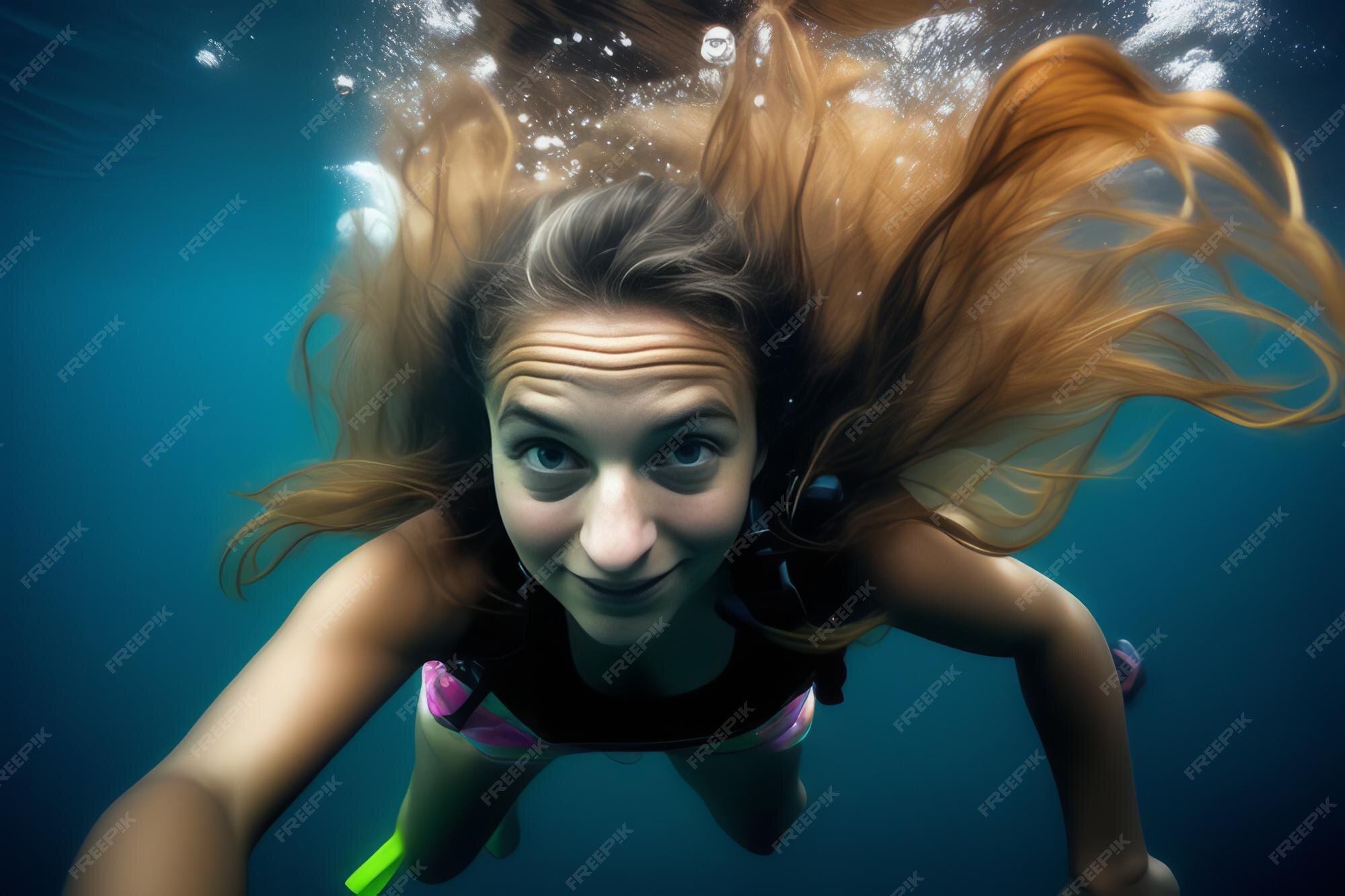 Premium Photo Young Woman Swimming Underwater Young Woman Swimming