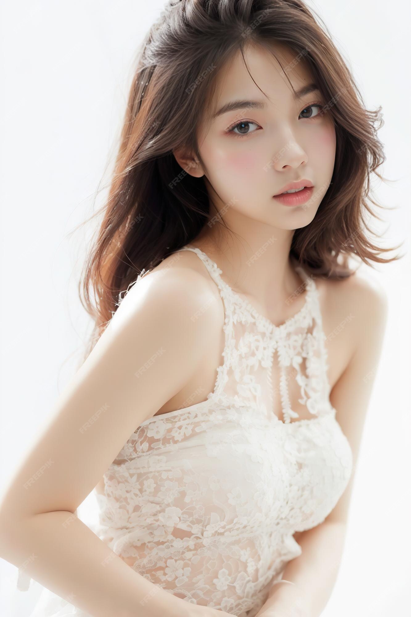 Premium Photo | A young woman in a white dress with a white lace top ... Premium Photo | A young woman in a white dress with a white lace top ...