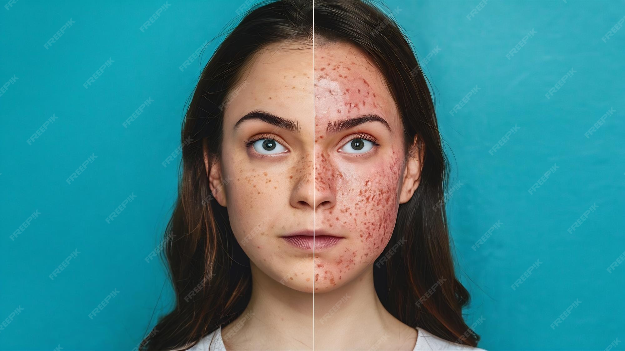 Premium Photo A Young Womans Face Before And After Acne Treatment On Face Pimples Red Scars