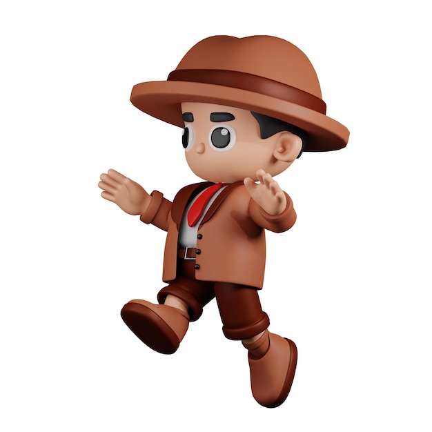 Premium Psd 3d Character Detective Jumping Celebration Pose