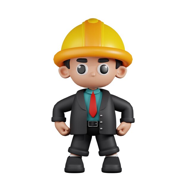 Premium Psd 3d Character Engineer Hero Stance Pose