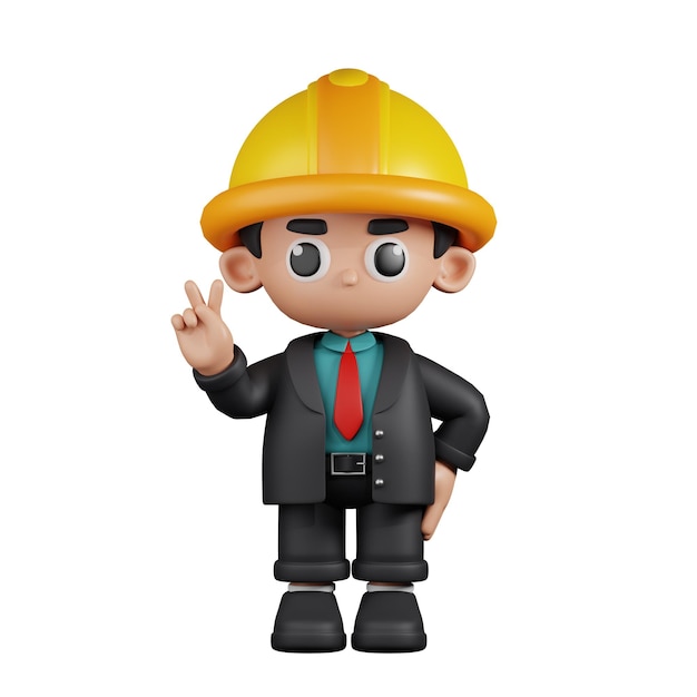 Premium Psd 3d Character Engineer Showing Peace Sign Pose