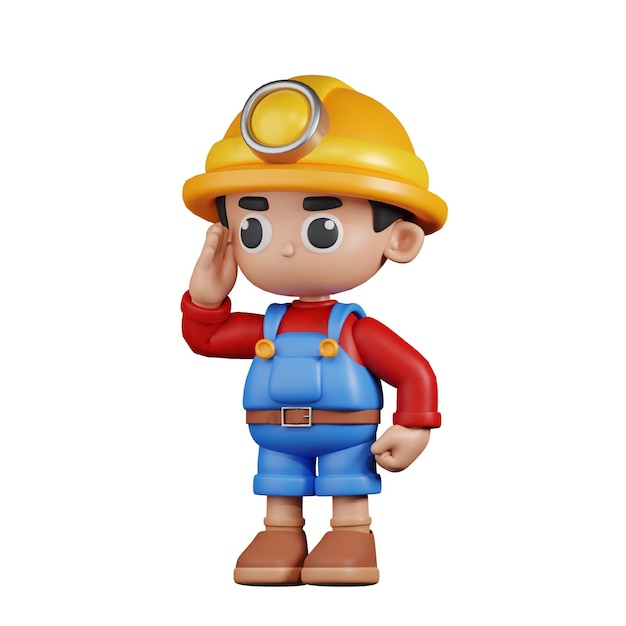 Premium Psd 3d Character Miner Giving Salute Pose