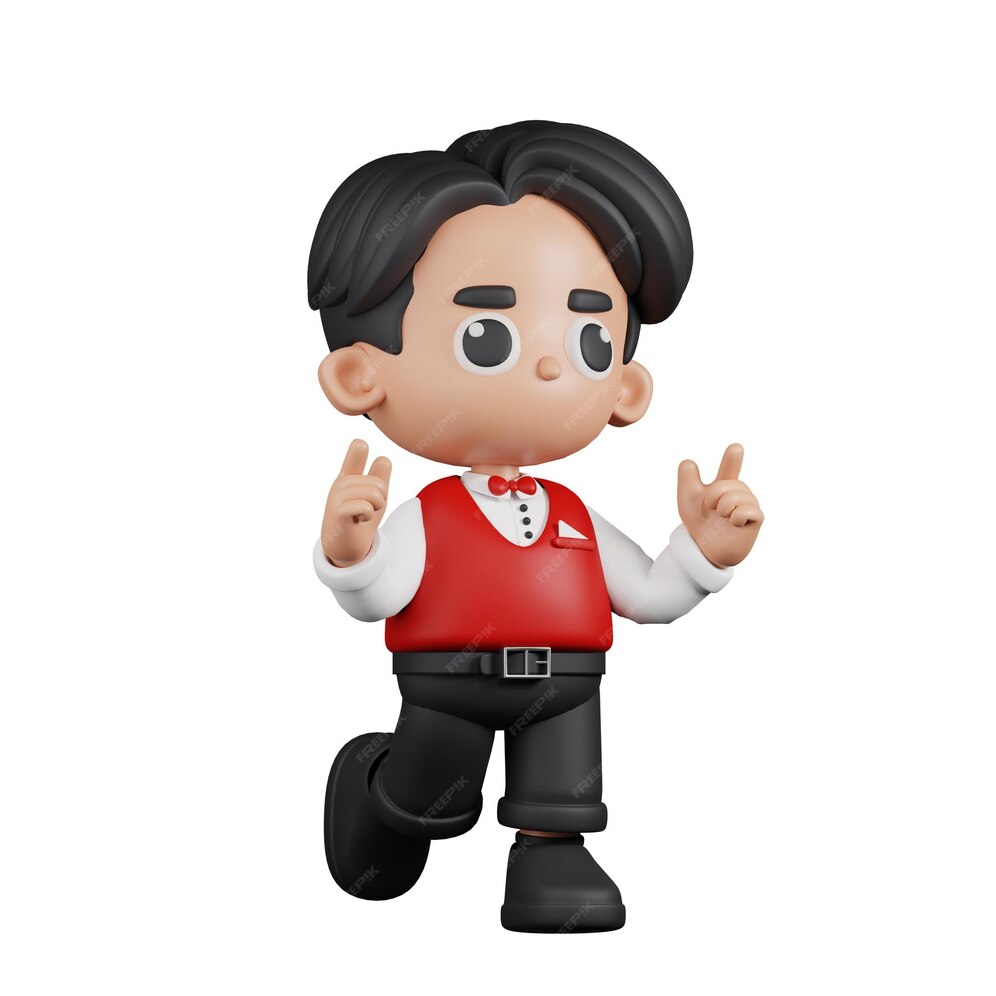 Premium Psd 3d Character Waitress Feeling Happy Pose