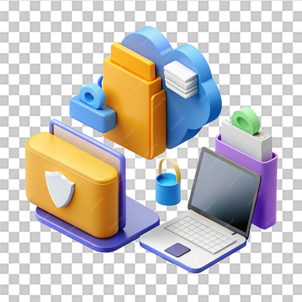 3D File transfer illustration Files transferred encrypted form Two folder with document and ...