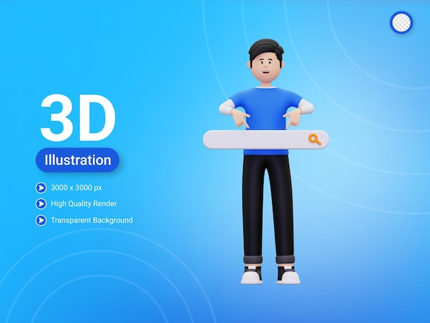 Premium PSD | 3d man doing online browsing illustration Premium PSD | 3d man doing online browsing illustration