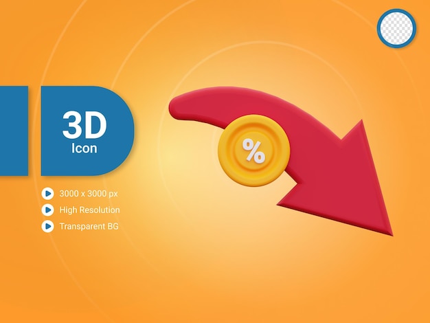 Premium PSD | 3d percentage decrease icon