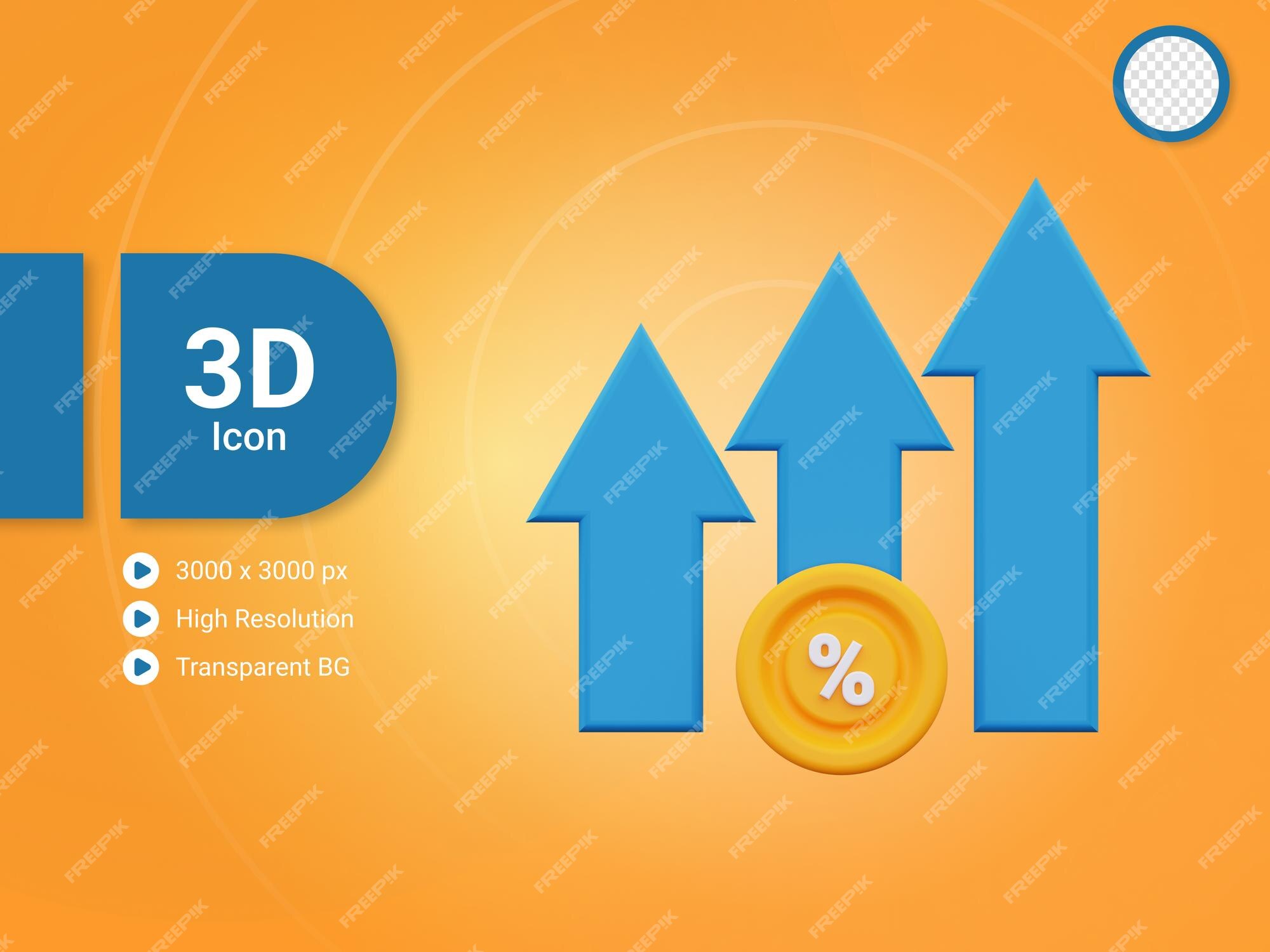 Premium PSD | 3d percentage increase icon Premium PSD | 3d percentage increase icon