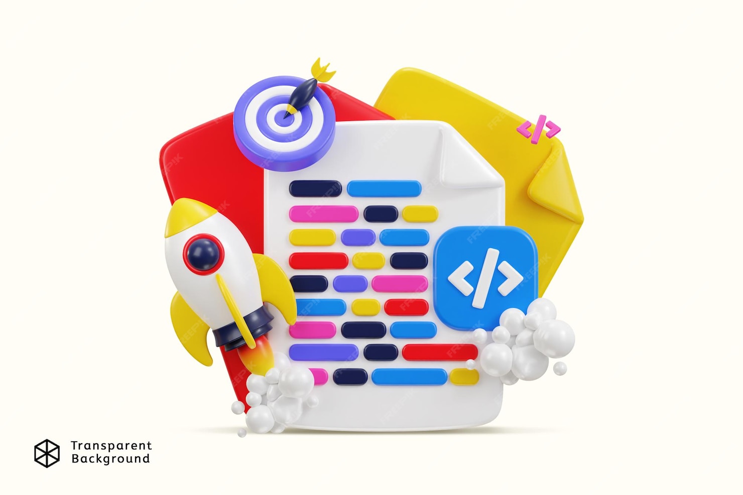 Premium PSD | 3d programming language with target on web development coding symbol with rocket ...