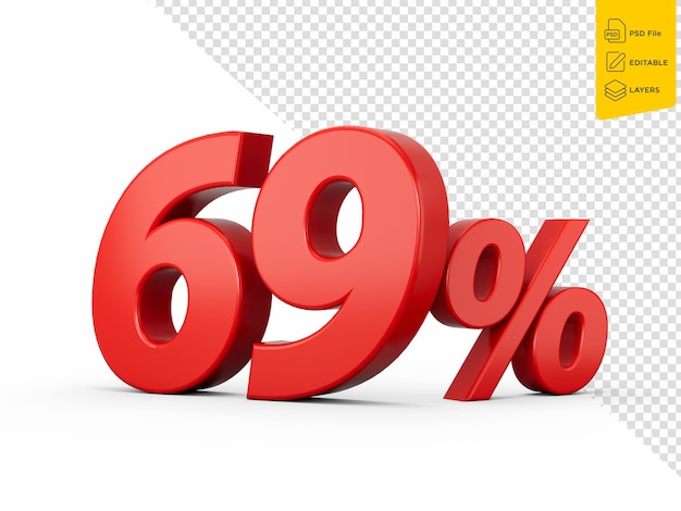 Premium Psd 3d Red 69 Sixty Nine Percent Sign On White Background 3d