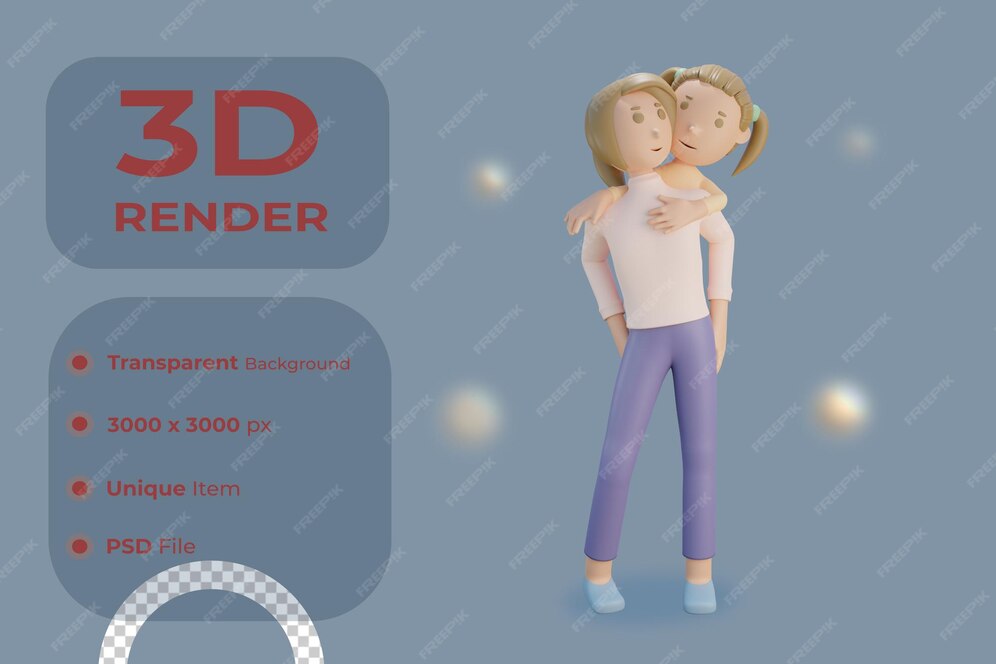 Premium Psd 3d Render Mom And Daughter Ride On The Back Illustration