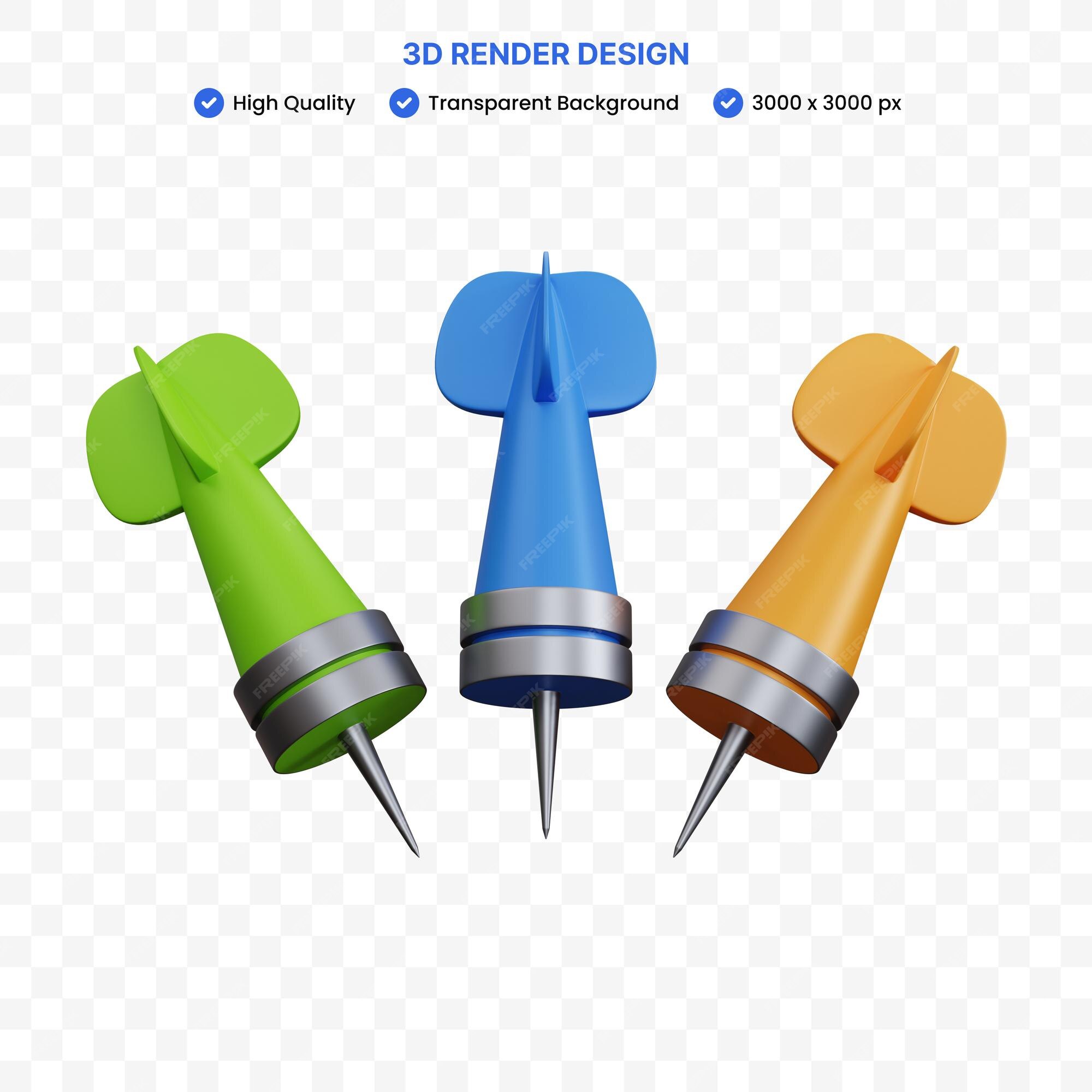 Premium PSD | 3d rendering three darts isolated Premium PSD | 3d rendering three darts isolated