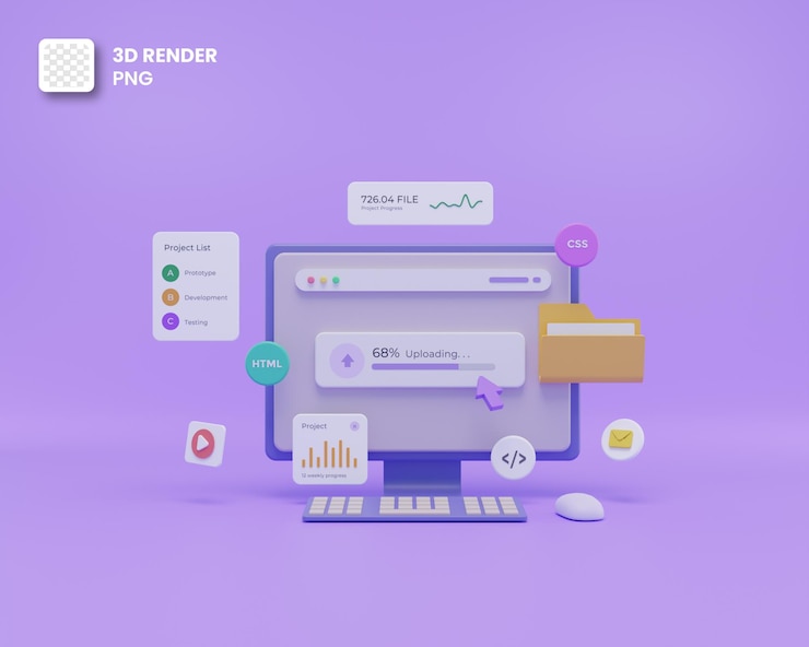 3d 웹 개발 또는 소프트웨어 개발 또는 웹 디자인 사용자 인터페이스 Ui 또는 코딩 및 프로그래밍 프리미엄 Psd 파일
