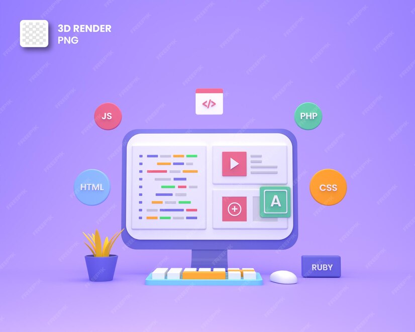Premium PSD | 3D Web development or software development or web design coding and programing