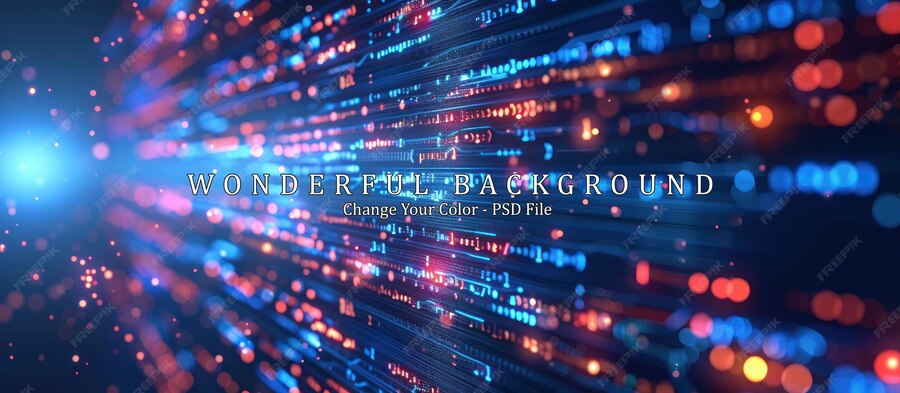 Abstract binary code data stream with glowing particles representing digital data flow network ...