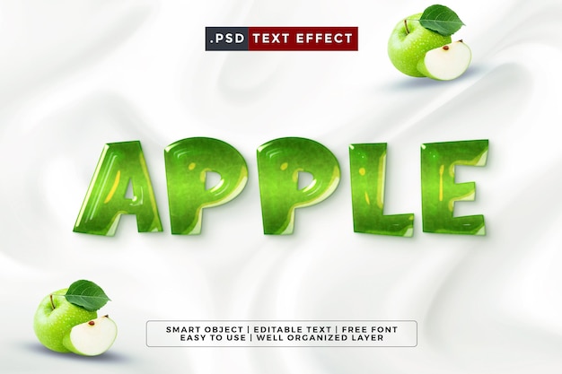 Premium PSD | Apple text effect editable luxury and liquid text style Premium PSD | Apple text effect editable luxury and liquid text style