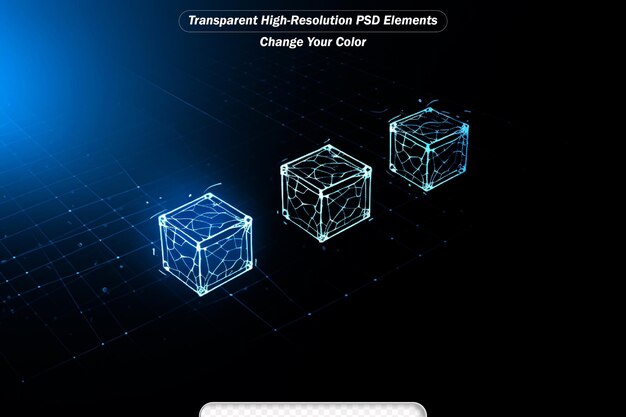 Premium PSD | Block chain concept block cube and network connections Premium PSD | Block chain concept block cube and network connections