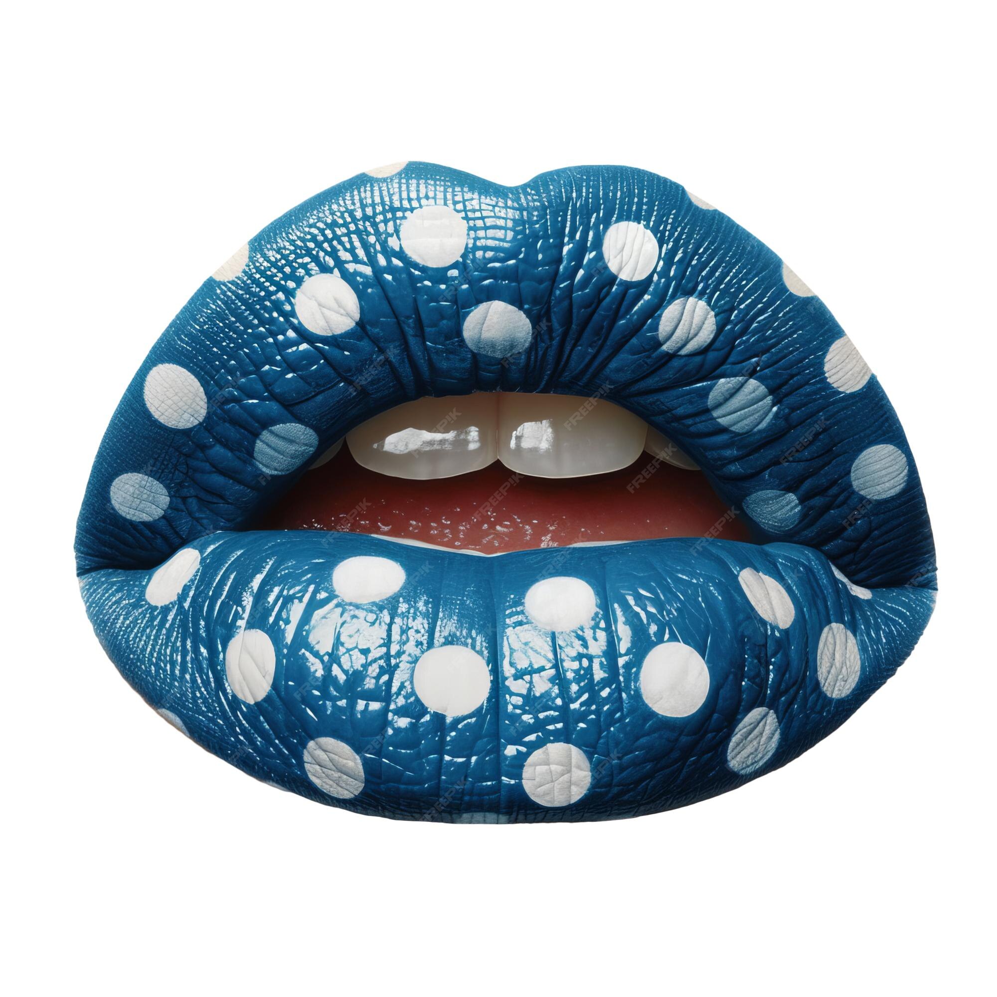 Premium Psd A Blue And White Lips With White Dots On The Lips