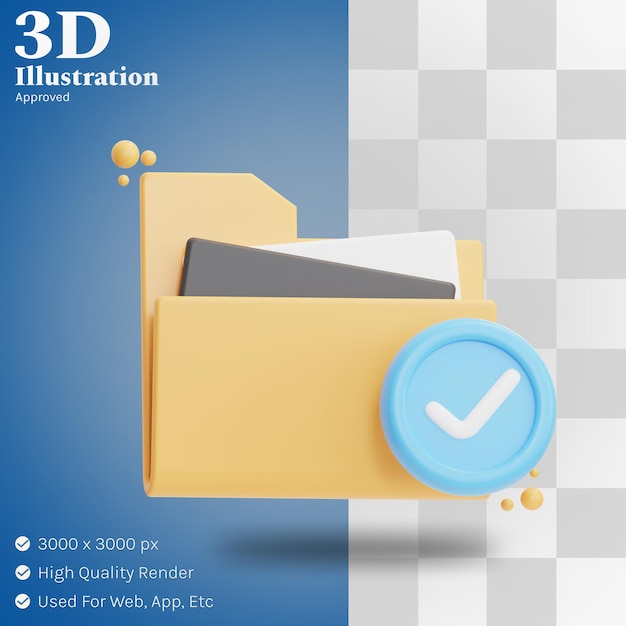 Premium PSD | Check folder approved illustration 3d Premium PSD | Check folder approved illustration 3d