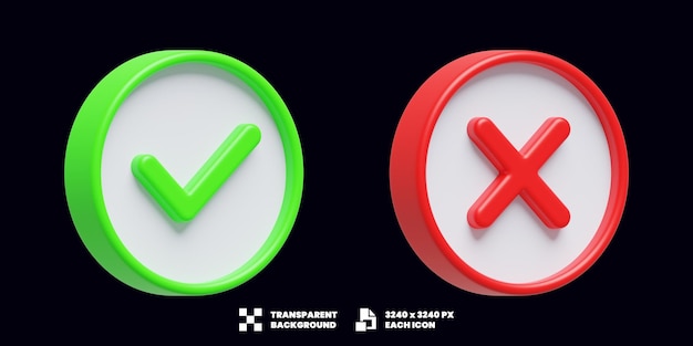 Premium PSD | Check mark and cross mark 3d Premium PSD | Check mark and cross mark 3d