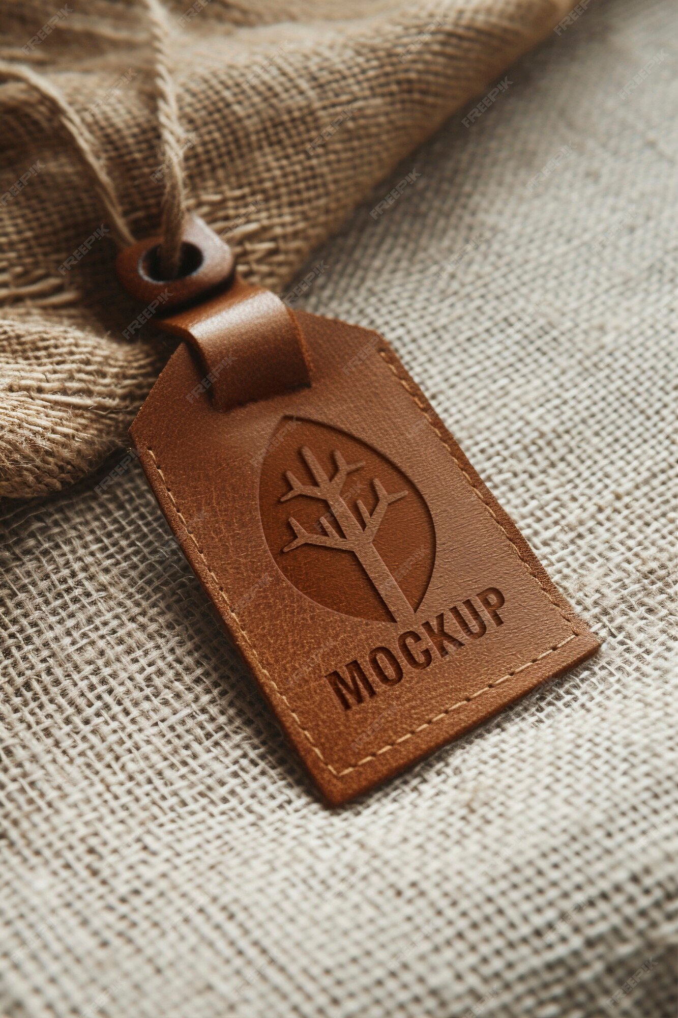 Premium PSD | Close up on leather label Premium PSD | Close up on leather label