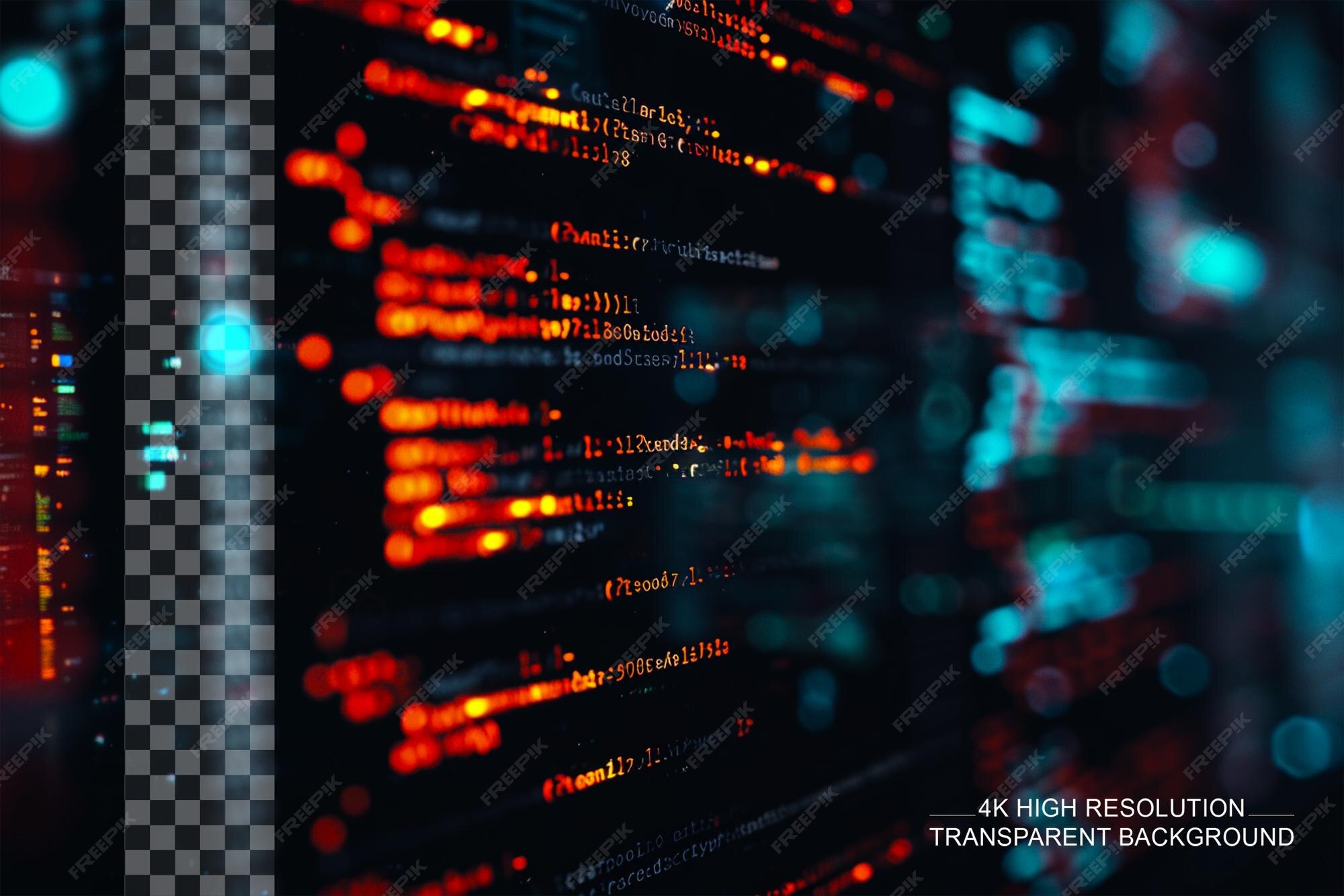 Premium PSD | Close up of monitor displaying source code coding program on transparent background