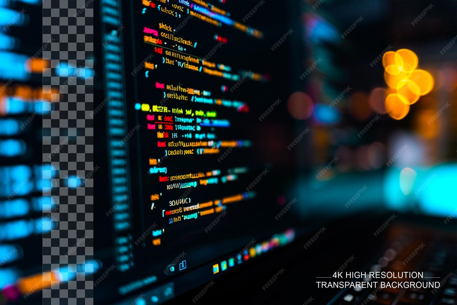 Premium PSD | Close up of monitor displaying source code coding program on transparent background