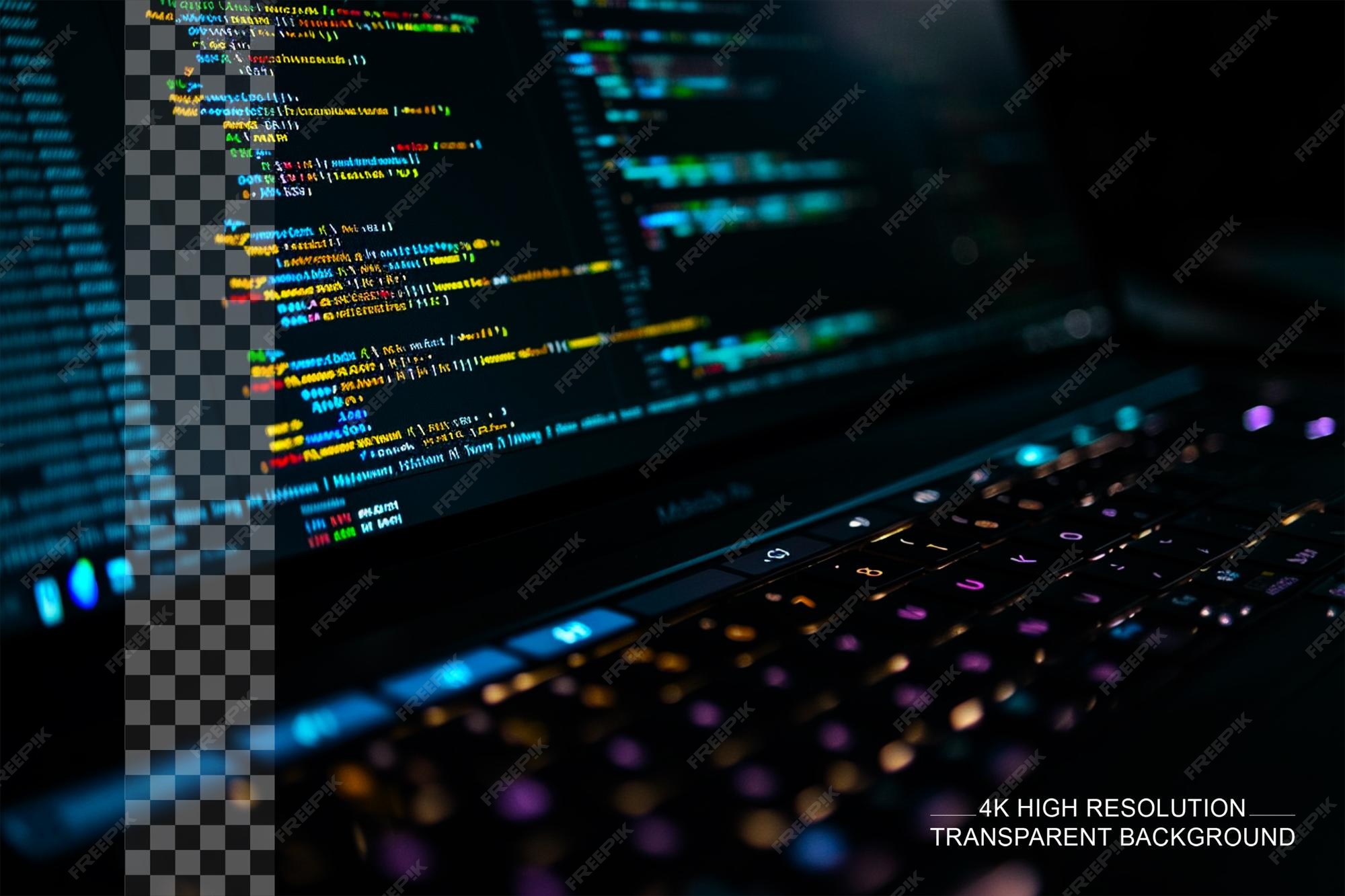 Premium PSD | Close up of monitor displaying source code coding program on transparent background