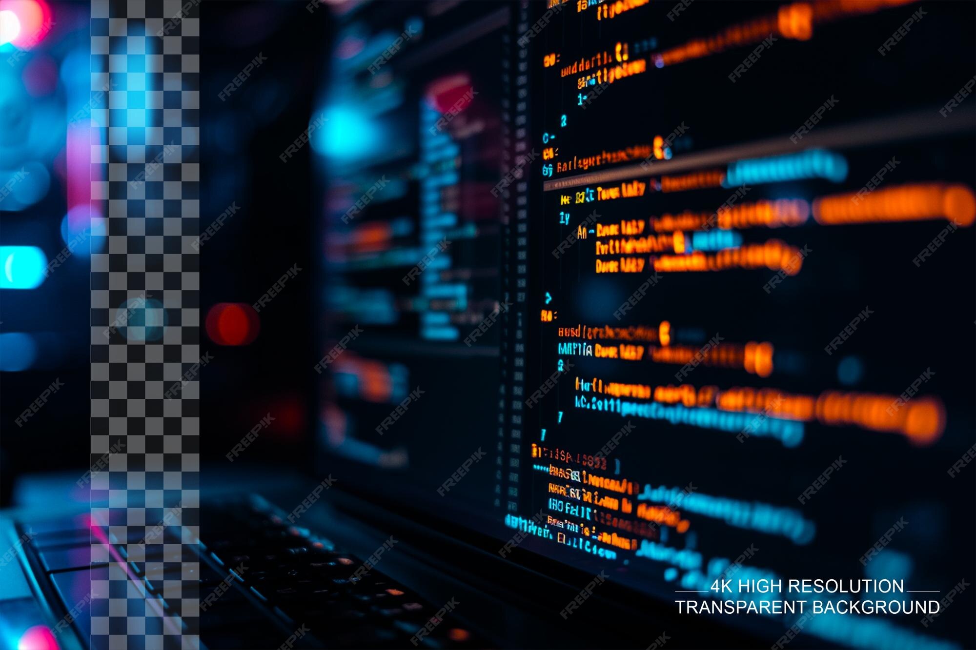 Premium PSD | Close up of monitor displaying source code coding program on transparent background