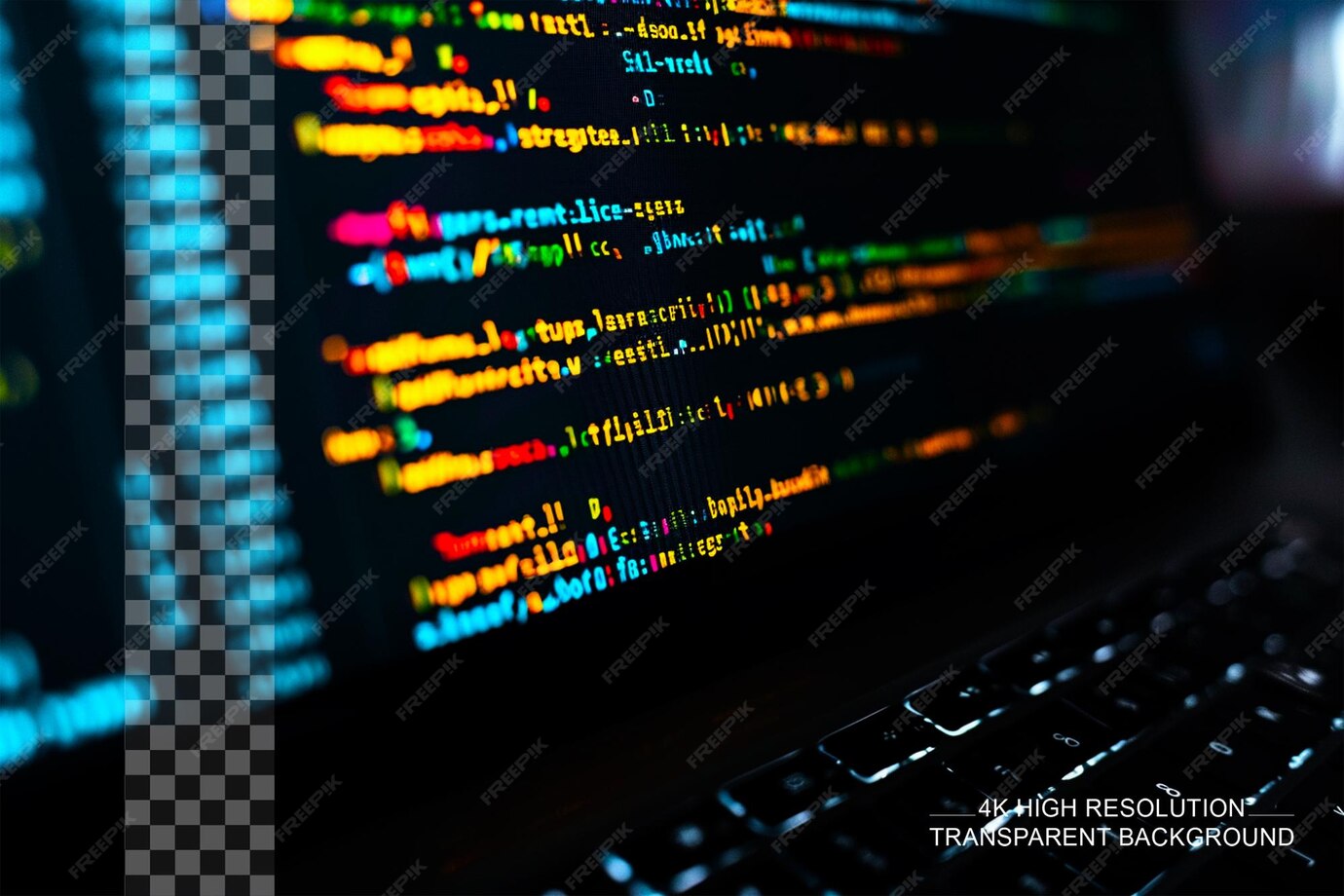 Premium PSD | Close up of monitor displaying source code coding program on transparent background