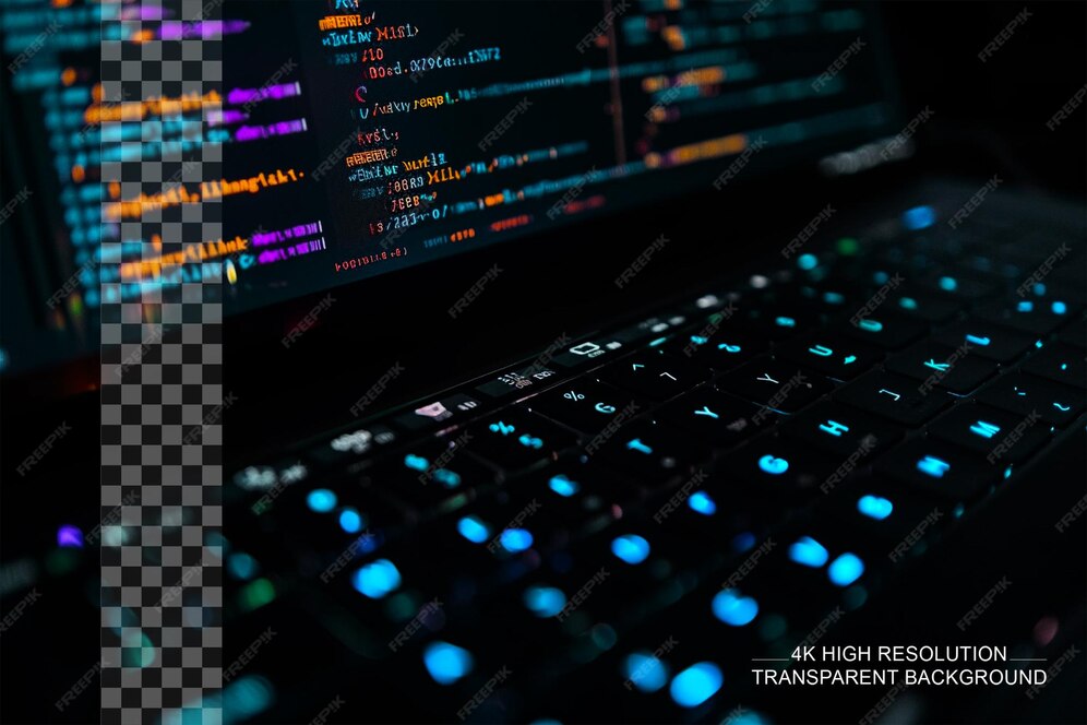 Premium PSD | Close up of monitor displaying source code coding program on transparent background