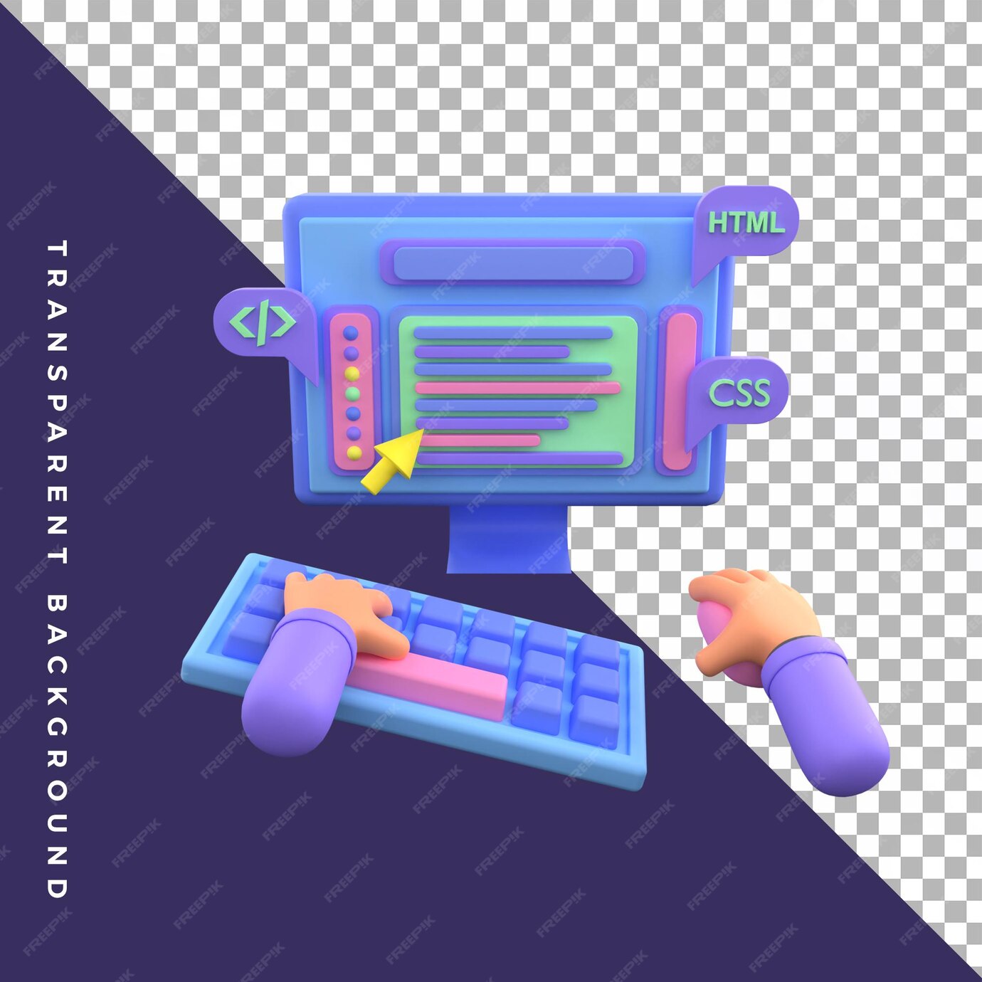 Premium PSD | Coding programmer programming hand gesture computer 3d