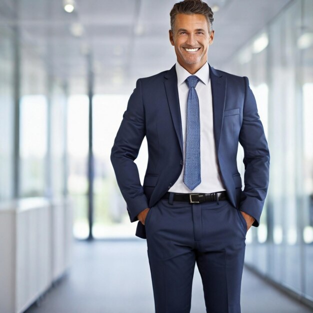 Premium PSD | Confident male entrepreneur smiling while standing Premium PSD | Confident male entrepreneur smiling while standing