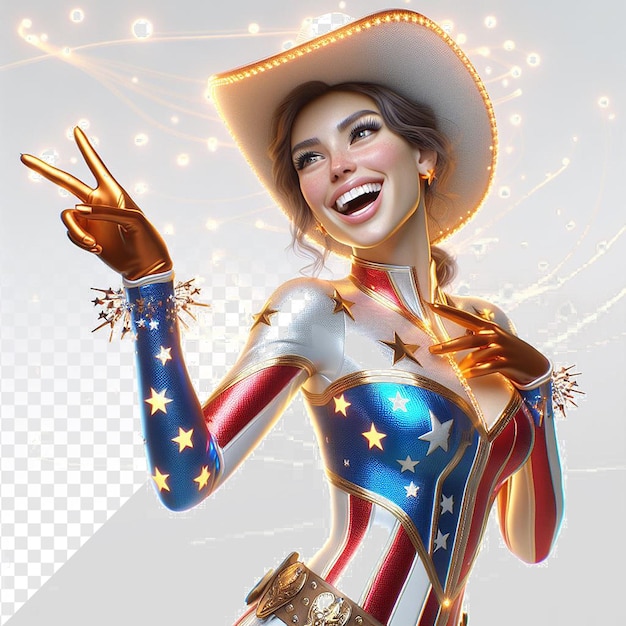 Premium Psd Cowgirl Model With Usa Stars And Stripes Outfit Shaking