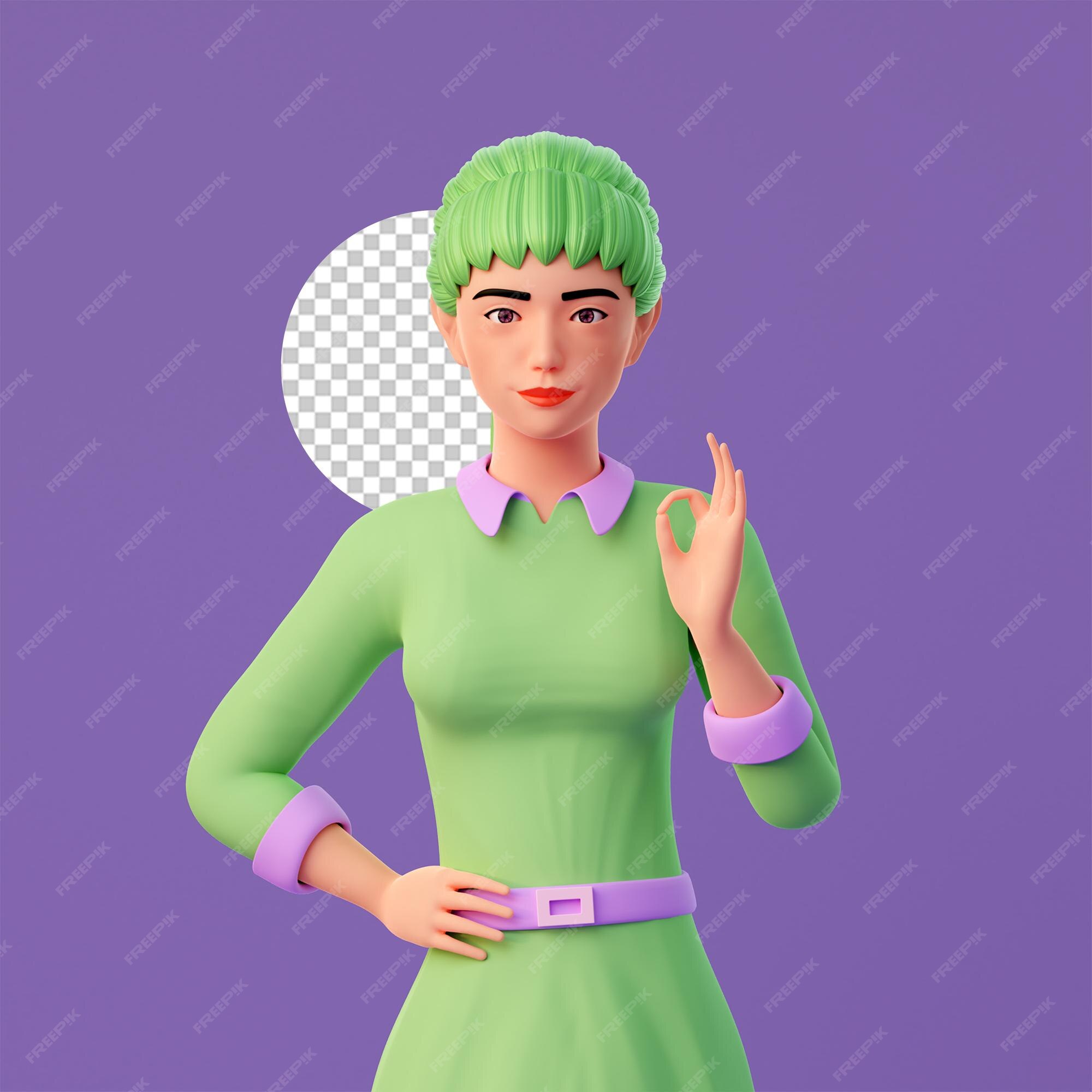Premium Psd Cute Girl Ok Hand Gesture 3d Character Illustration