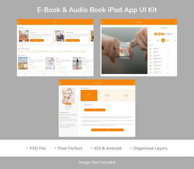 Premium PSD | EBook amp Audio Book iPad App UI Kit Premium PSD | EBook amp Audio Book iPad App UI Kit