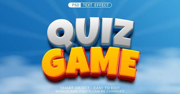 Premium PSD | Editable quiz game text effect 3d style Premium PSD | Editable quiz game text effect 3d style