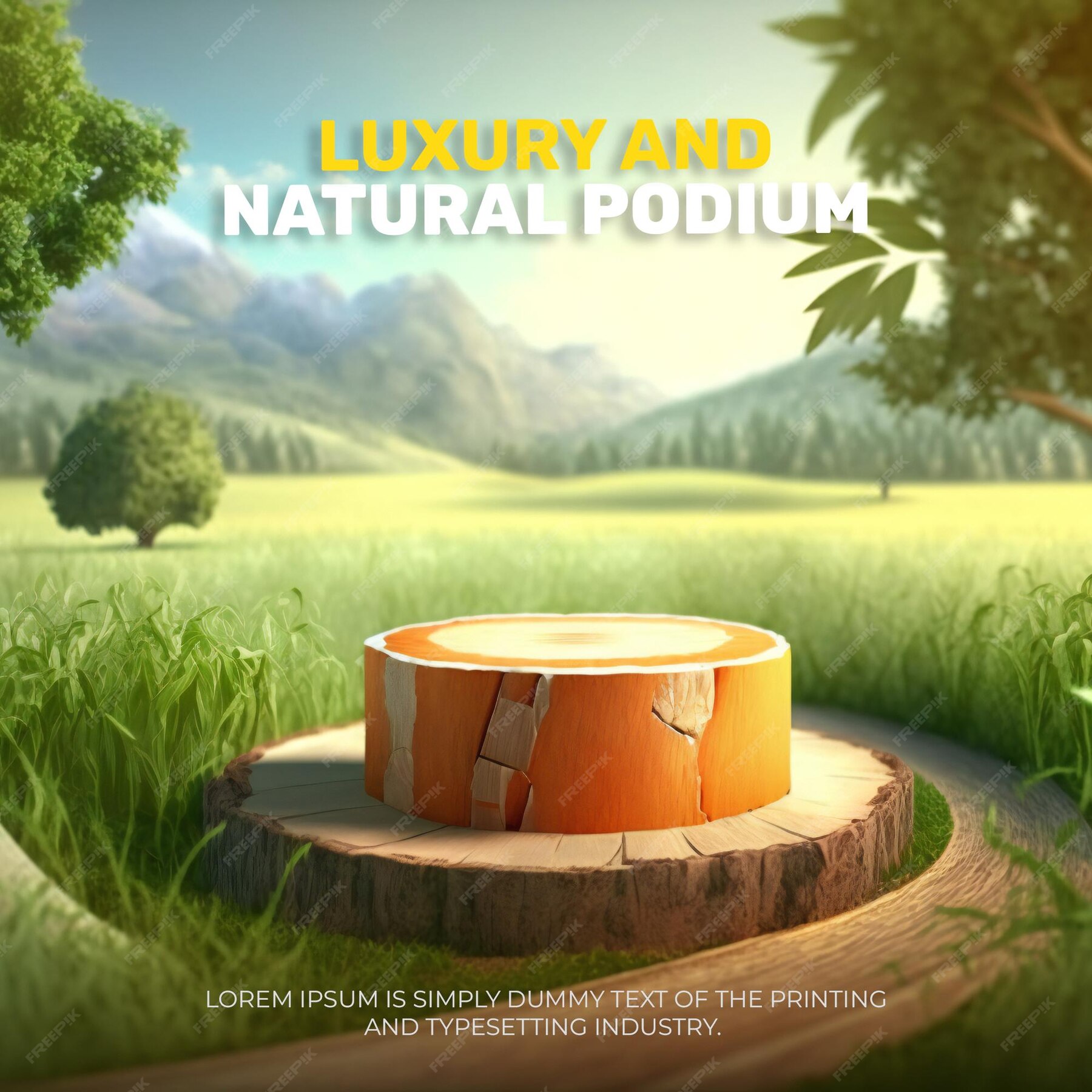 Premium Psd Elegant And Natural Podium With Wood And Grass Stage Display Mockup For Show