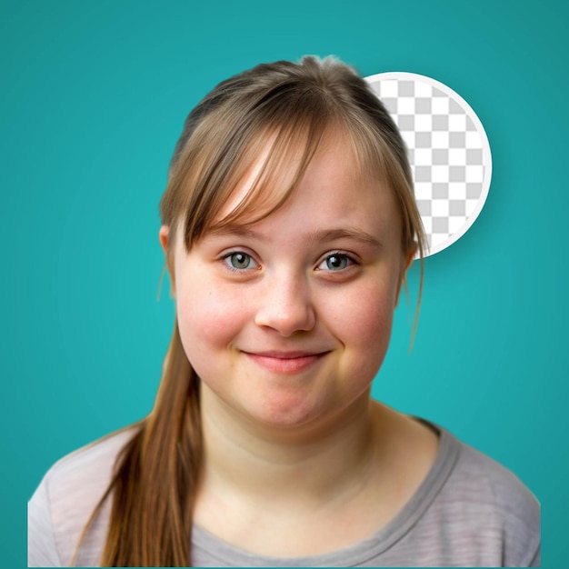 Premium PSD | Front view young woman with down syndrome Premium PSD | Front view young woman with down syndrome