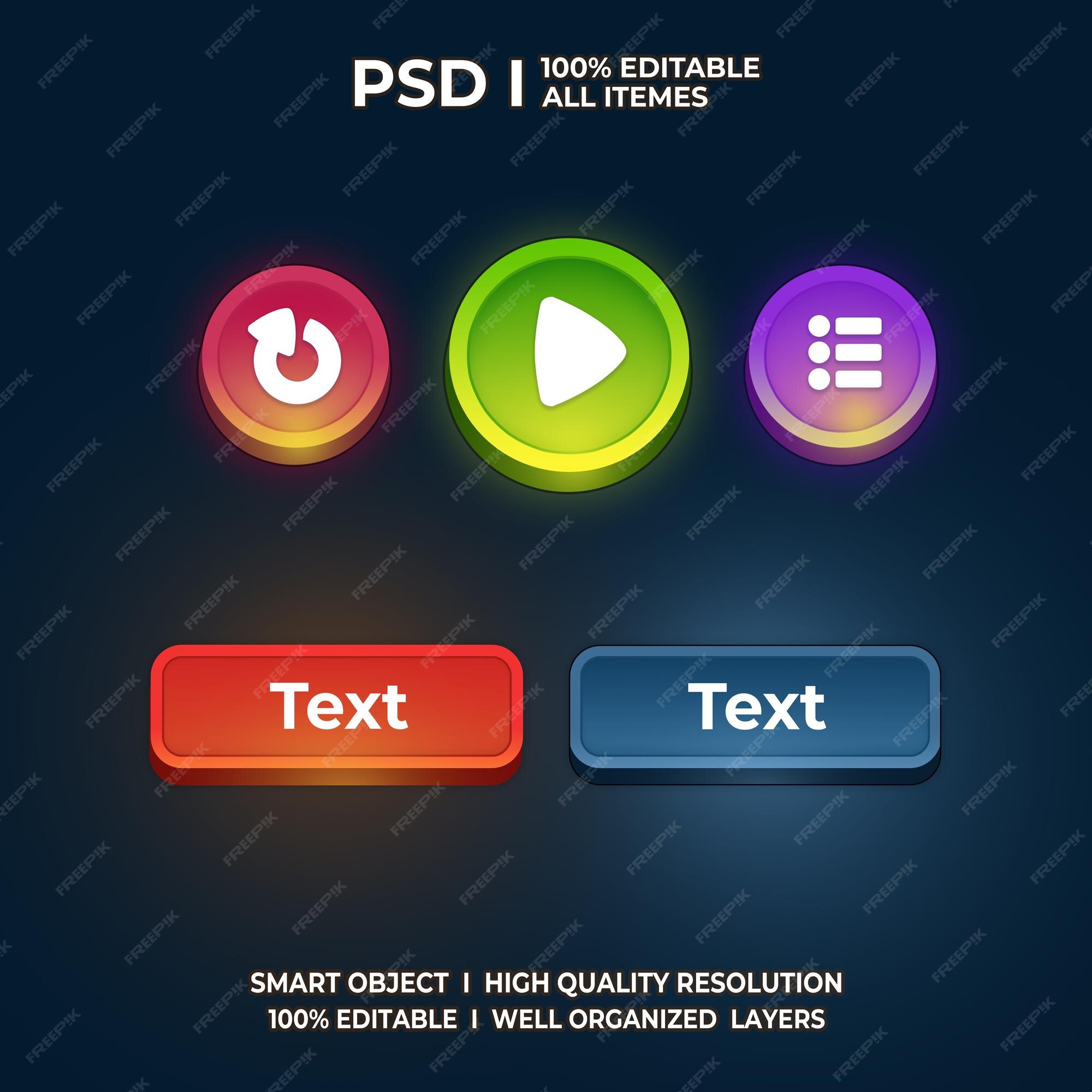 Premium PSD | Game UI button Game ui game elements Game Button rounded Game Button set game ...