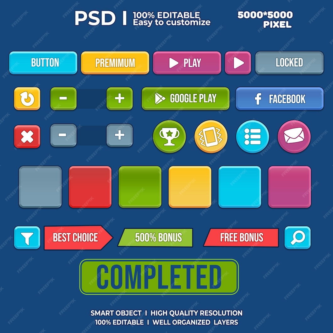 Premium PSD | Game UI Kit 2D game Ui User Interface Casual game UI UI Kit UI Art Cartoon game Ui ...