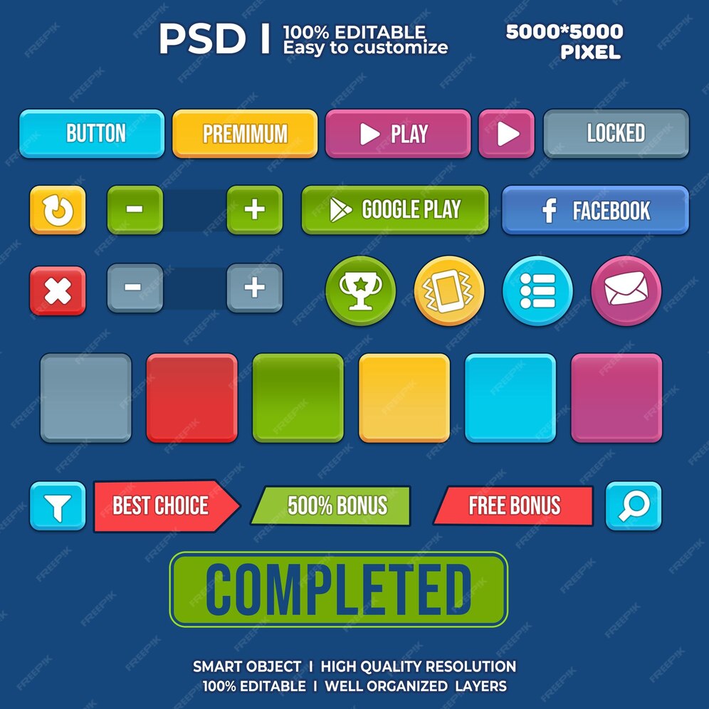 Premium Psd Game Ui Kit 2d Game Ui User Interface Casual Game Ui Ui